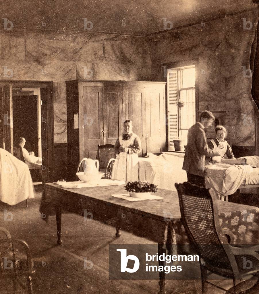 Image of Doctor Attends to Patient in Ward, New York, c.1870 (stereoview)