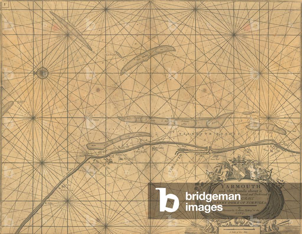 Image of Chart of Yarmouth and the sands about it, c.1700 (coloured by ...