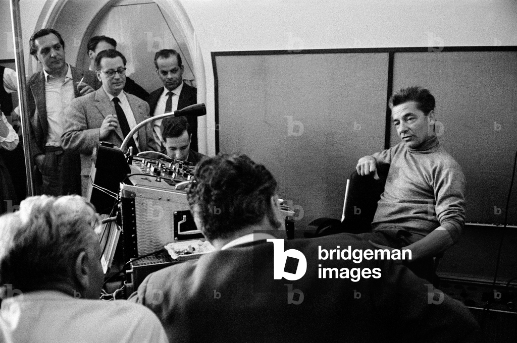 Image of Conductor Herbert von Karajan and members of the Berlin ...