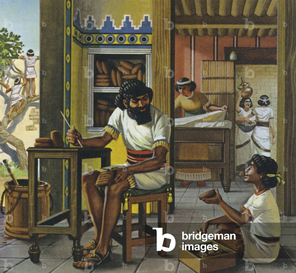 Image of A merchant in Babylon, c 1000 BC, teaching book keeping by ...