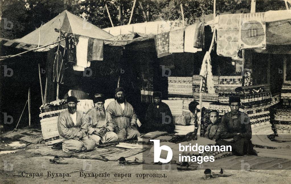Image of Jewish merchants in Bukhara with their merchandise c