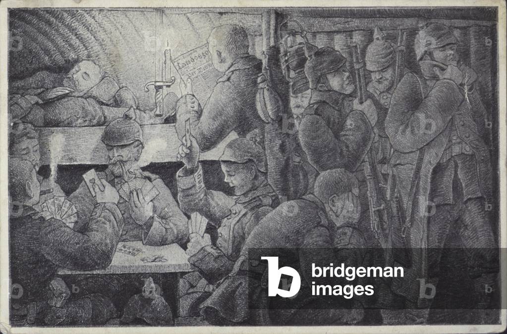 German soldiers in a dugout in the trenches, First World War, 1914-1918 ...