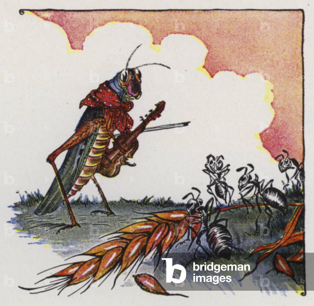 Image of Aesop's Fables: The Ants and the Grasshopper (colour litho) by ...