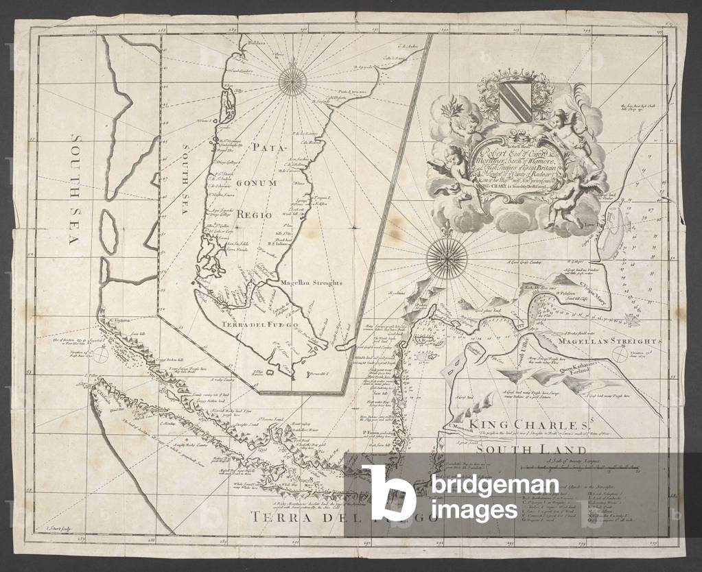 Image of A printed chart of the Strait of Magellan with an