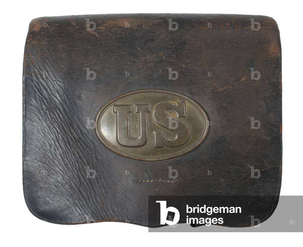 Image of US .58 Caliber Cartridge box with brass plate.