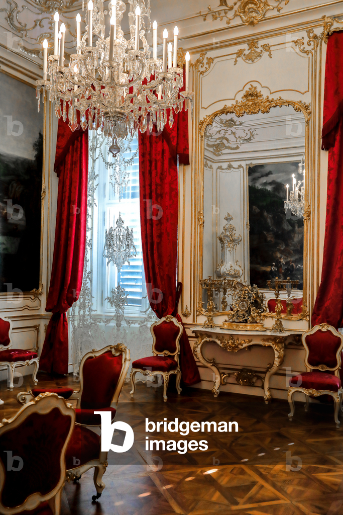 Image of Rococo Room at Schönbrunn Palace with Red Velvet Chairs ...