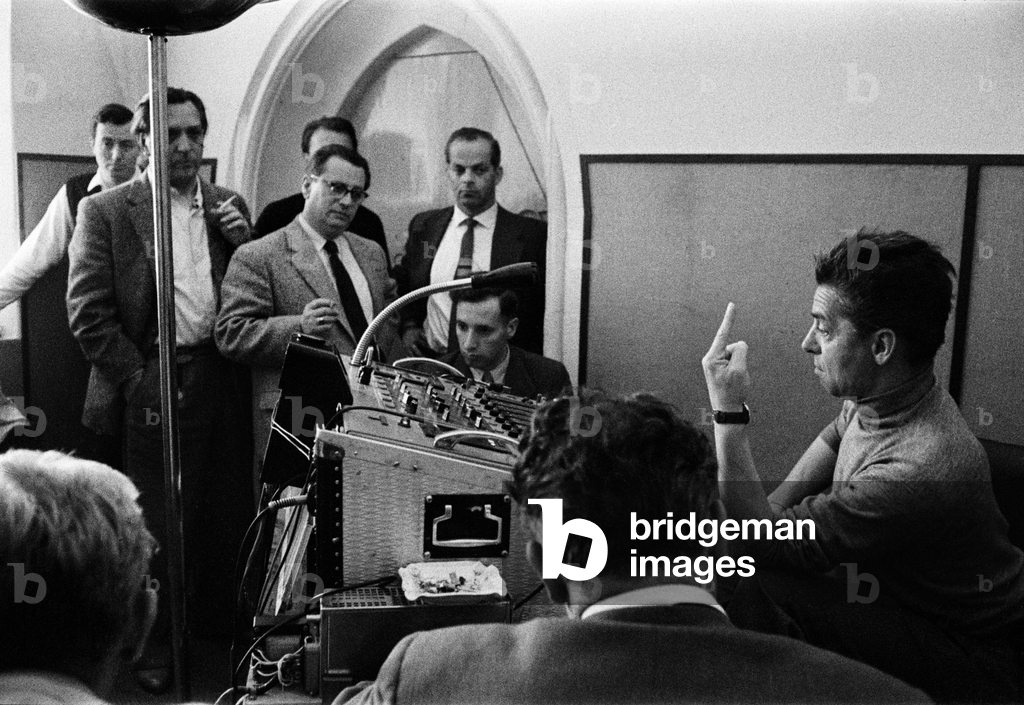 Image of Conductor Herbert von Karajan and members of the Berlin ...