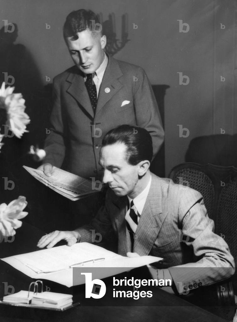 Image of Joseph Goebbels in his bureau, 1937 (b/w photo)