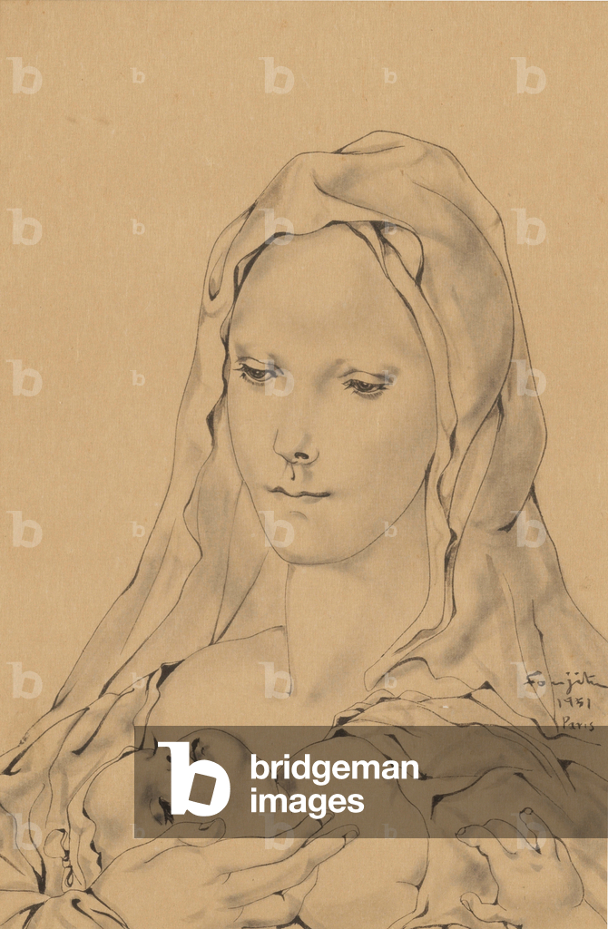 Image of Mère et enfant (pen and ink and wash on paper) by Foujita ...