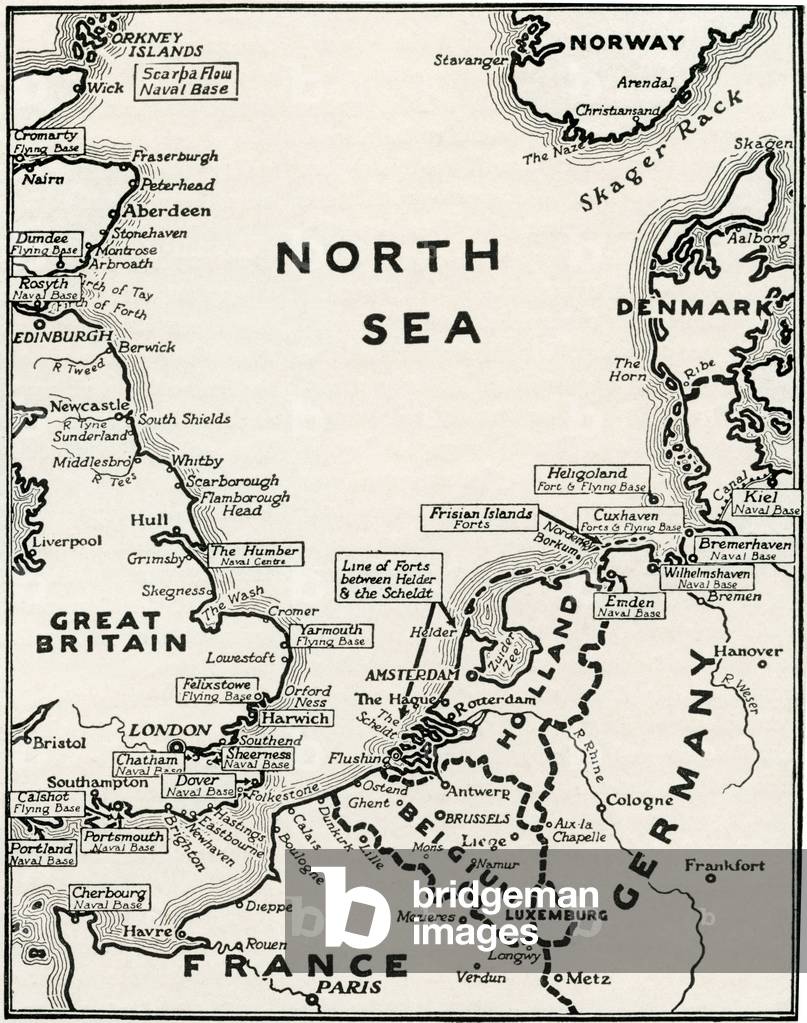 Image of Map showing the naval bases of the North Sea during