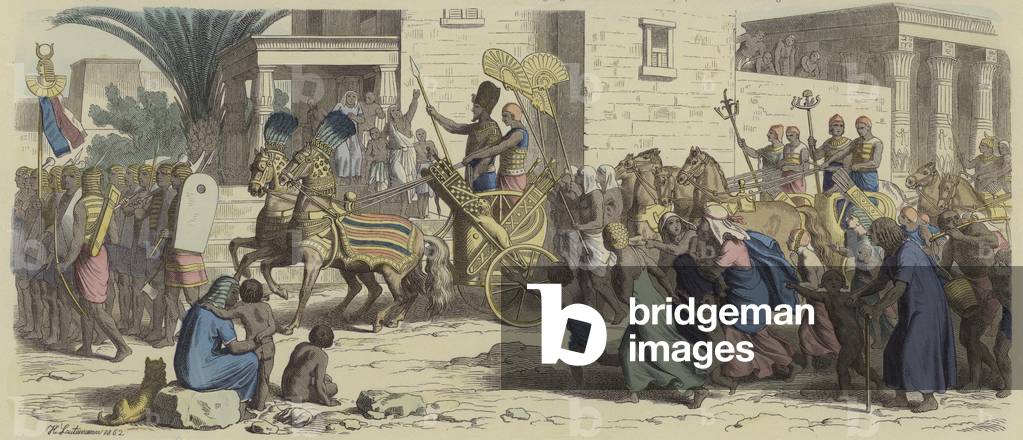 Image of An Ancient Egyptian pharaoh setting off for war (coloured ...