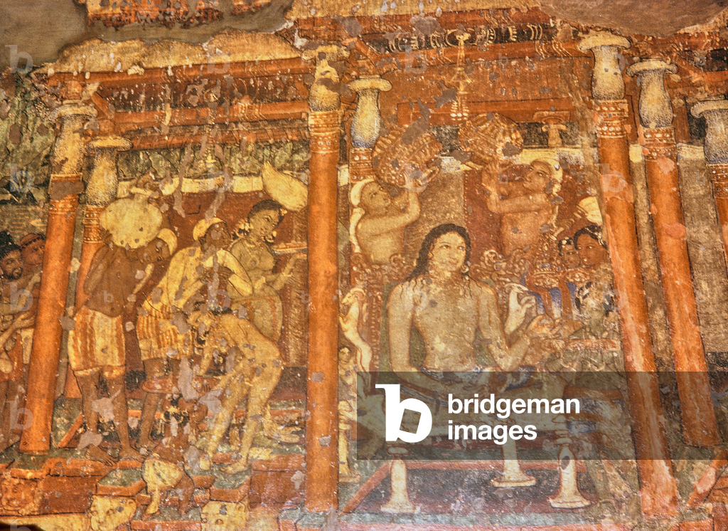 Image of Ajanta Buddhist Cave, fresco, Mahajanaka Jataka, Prince of ...