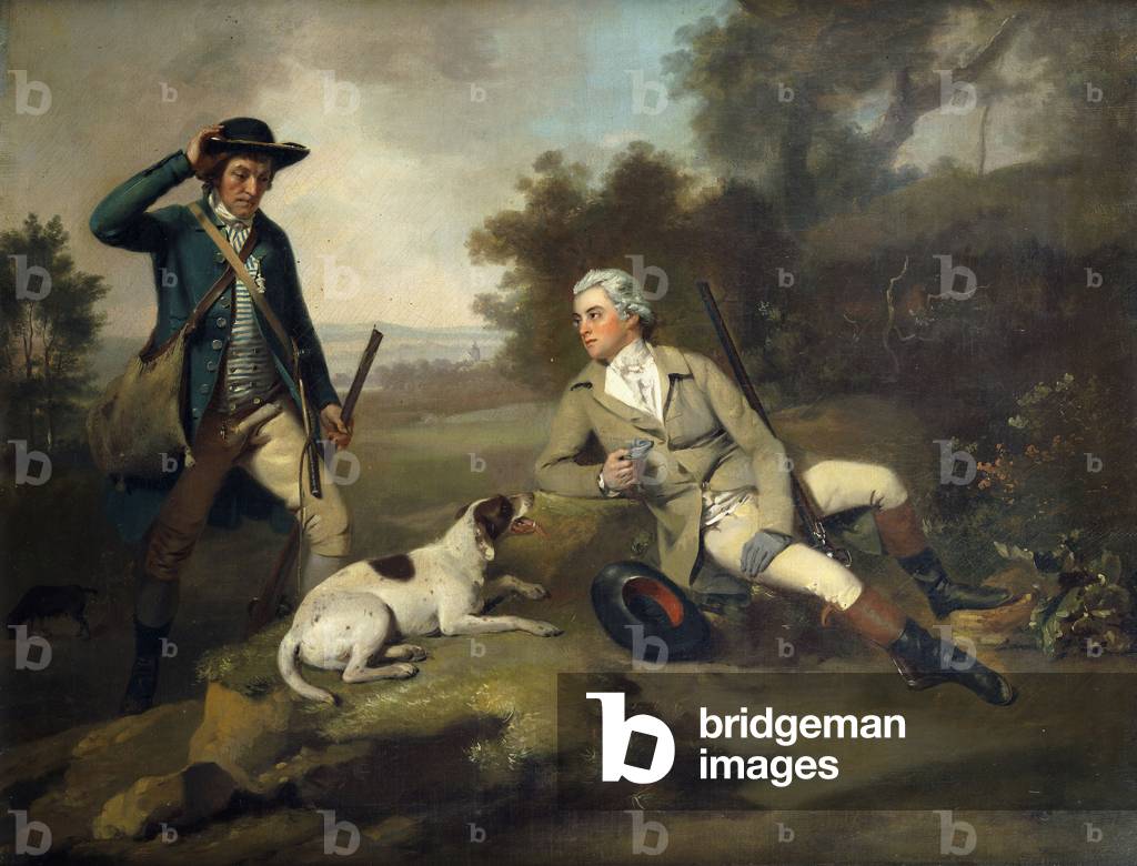 Image of A Gentleman Reclining with a Gun and Dog and his by Walton ...