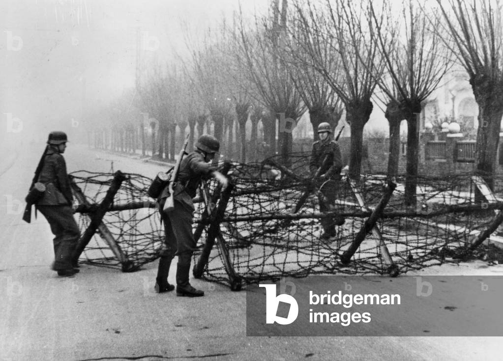 Image of Laying of roadblocks near a channel fortification, 1944 (b/w ...