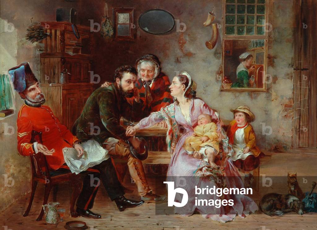 Image of The Queen's Shilling (oil on panel) by Henderson, W.S.P. (fl ...
