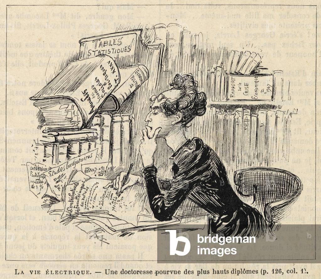 Image of Female academic writing a paper in the 1950s as imagined