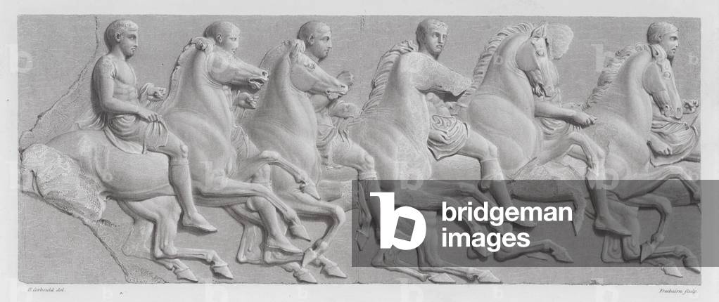 Image of Horsemen, ancient Greek marble relief from the Parthenon ...