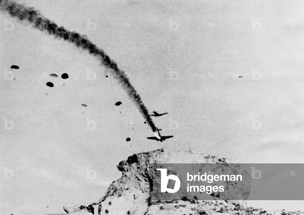 Image of Crash of a Ju-52 transport plane on Crete, 1941 (b/w
