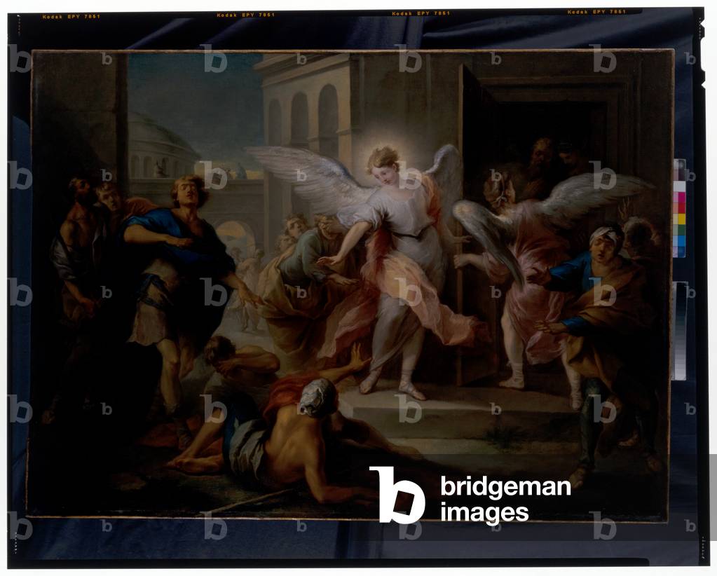 Image of The Blinding of the Inhabitants of Sodom, 18th century (oil by ...