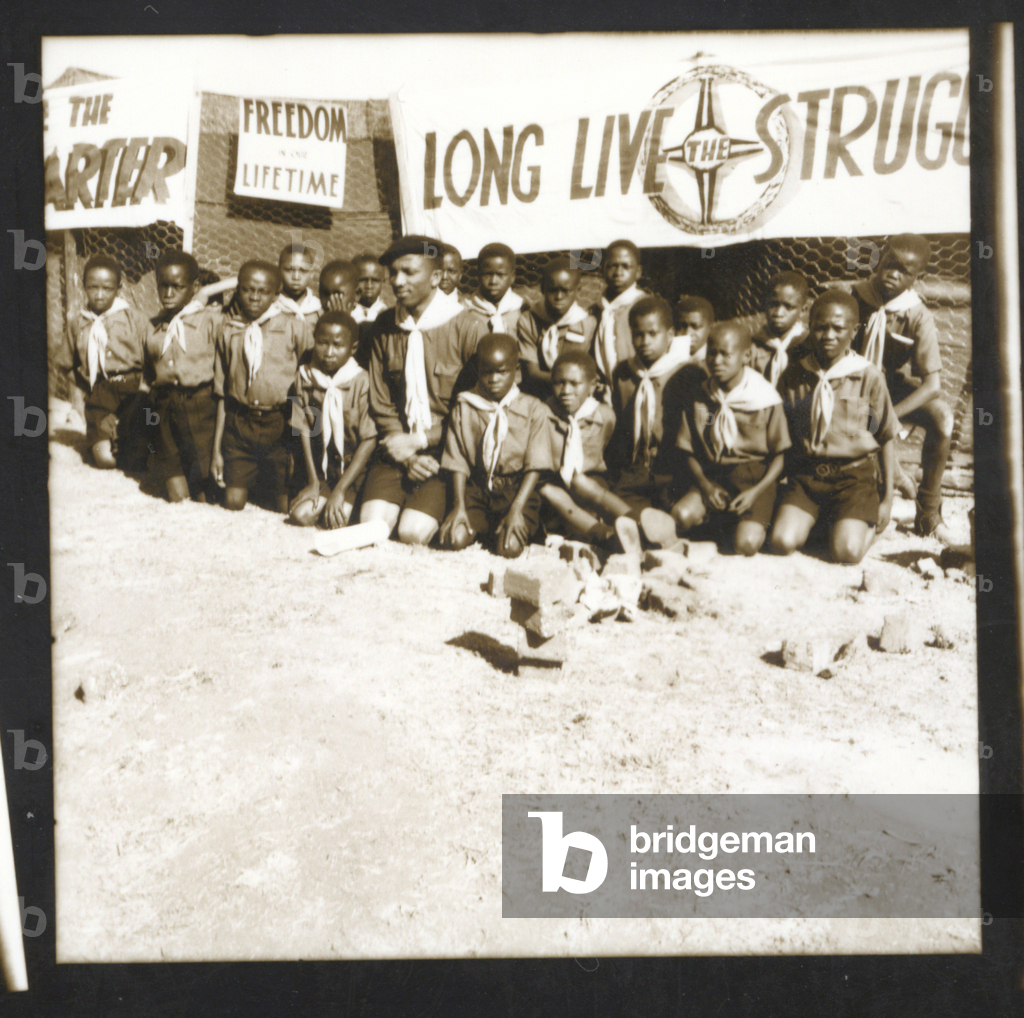 Image of A group of boy scouts in their uniforms and their