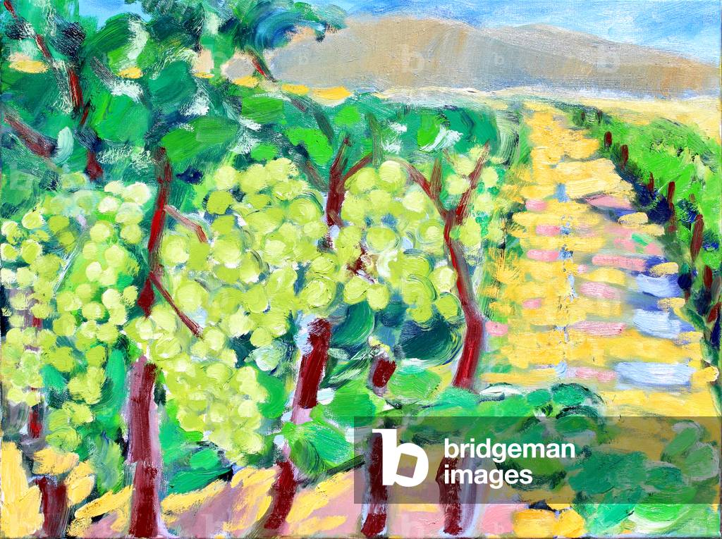 Image of Chardonnay Grapes, Napa, 2019, (oil on canvas) by Fox, Richard ...