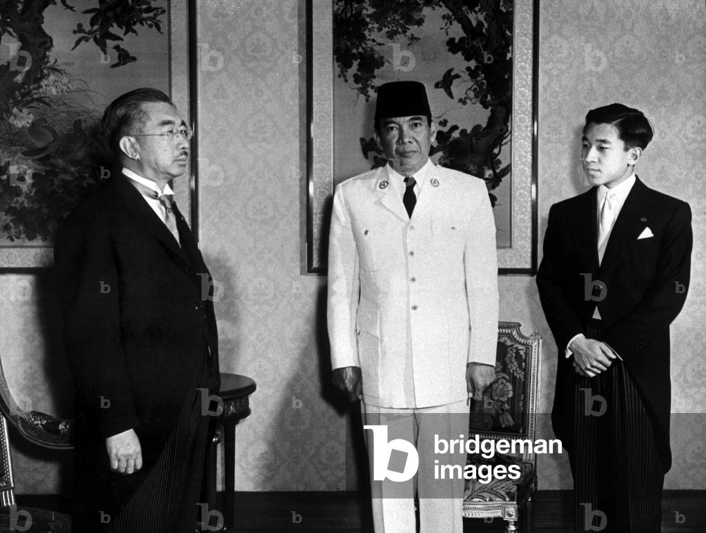 Image of L-R : Japanese Emperor Hiro Hito, Indonesian President Achmed Sukarno,