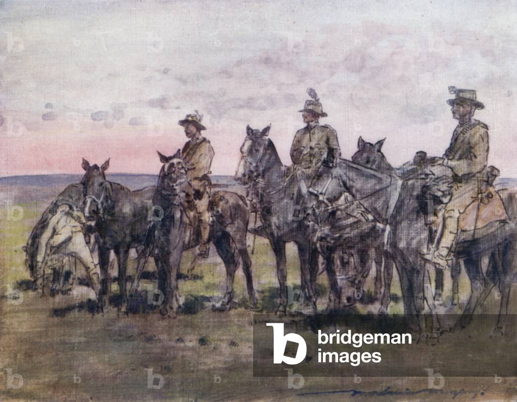 New Zealand Mounted Rifles acting as Scouts (colour litho) by Menpes ...