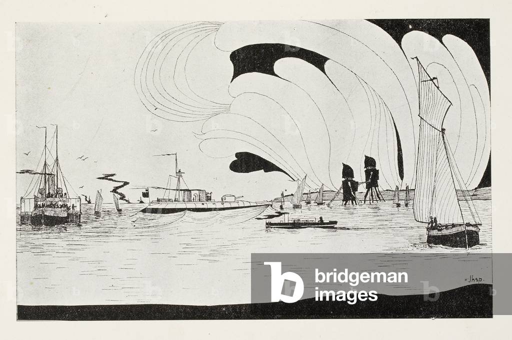 Image of Battle between HMS Thunder Child and the tripods. Illustration for