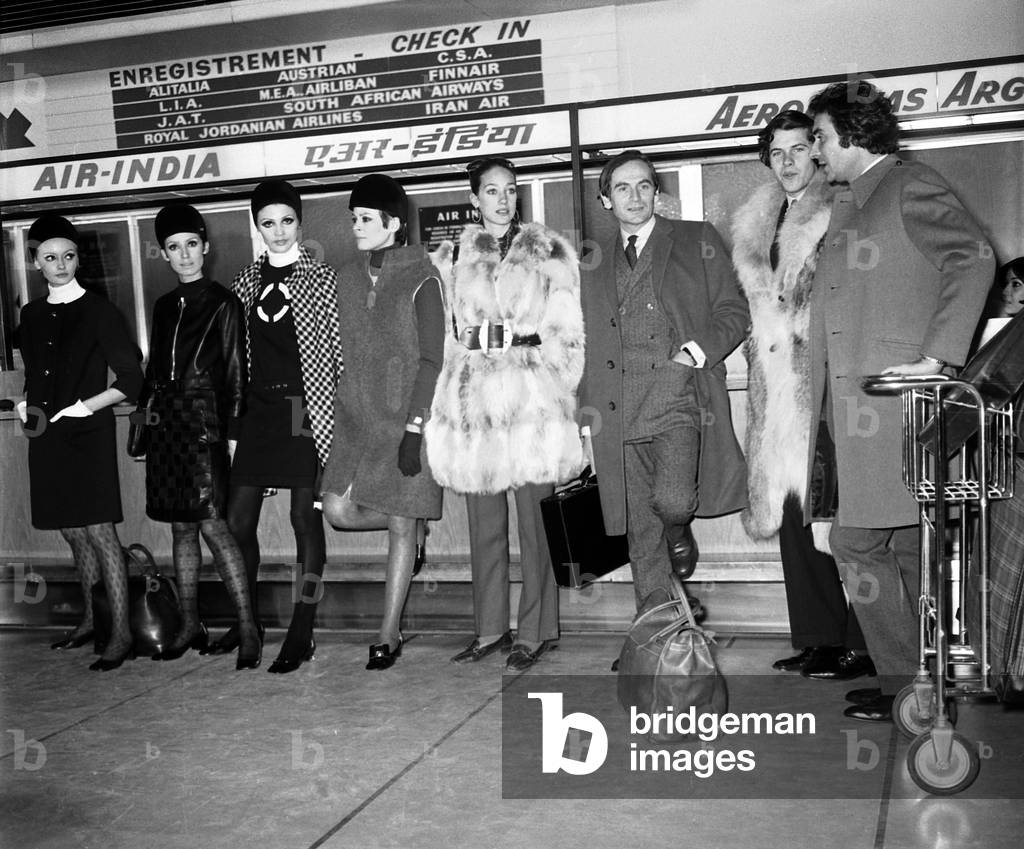 Pierre Cardin Surrounds His Models (From Left to Right: Tiphaine ...