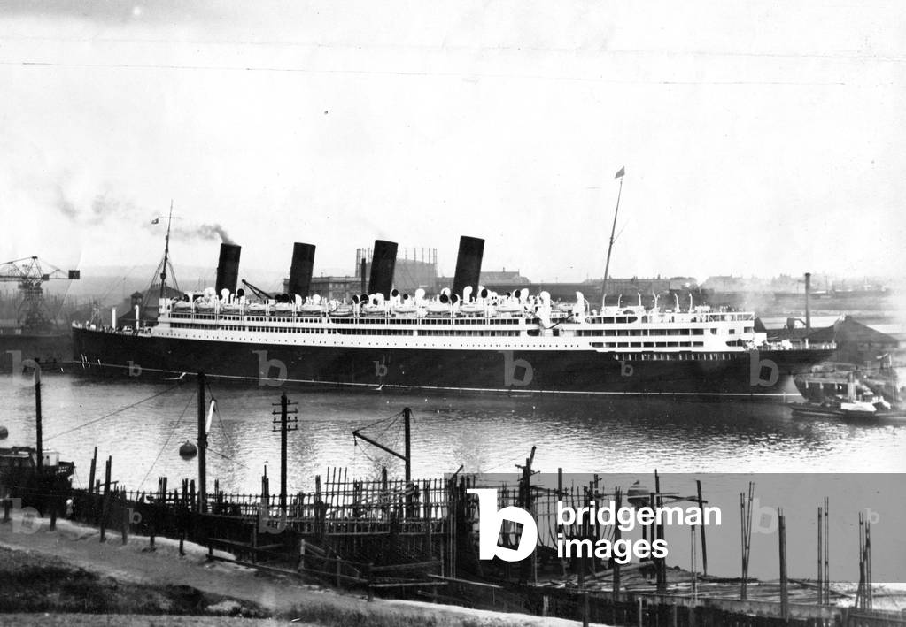 Image of The ship Aquitania before her departure from the River Tyne,