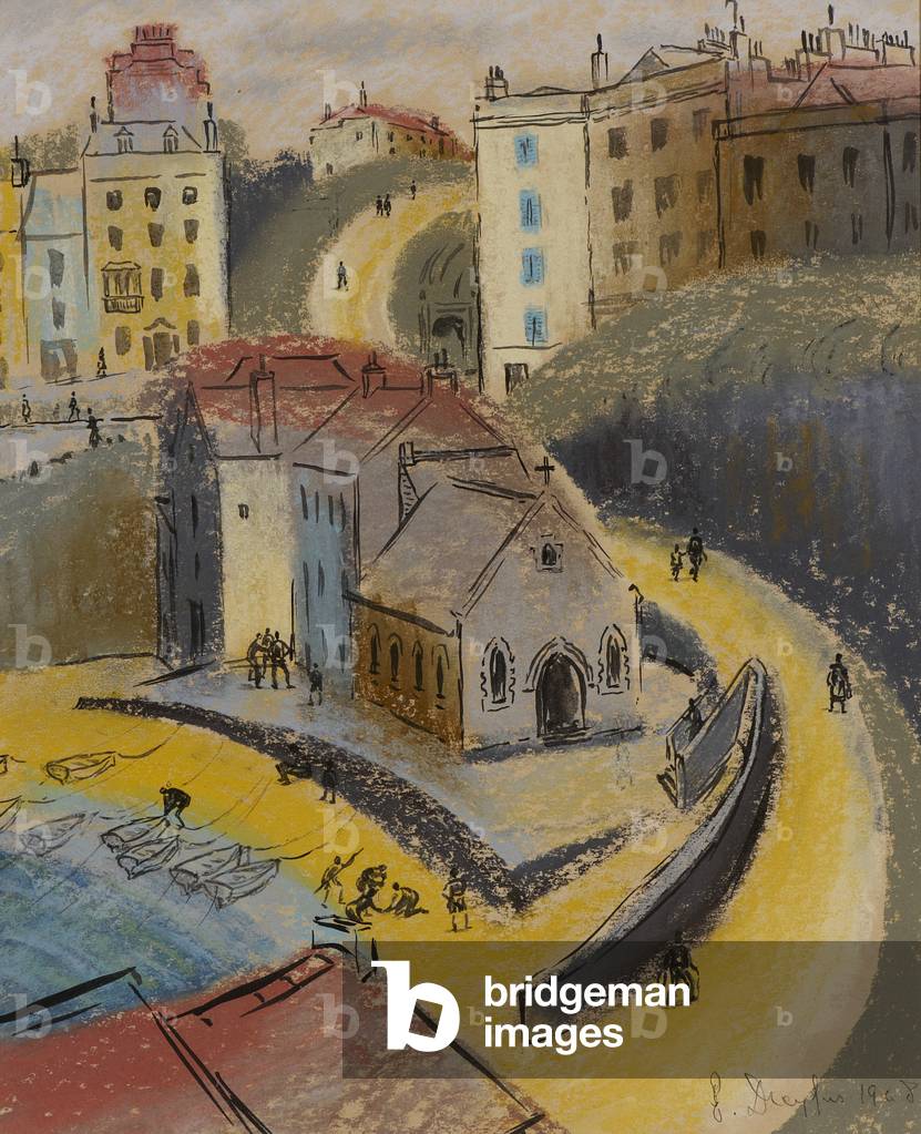 Image of Welsh Chapel, 1968 (pastel, pen & ink on paper) by Abrahams ...