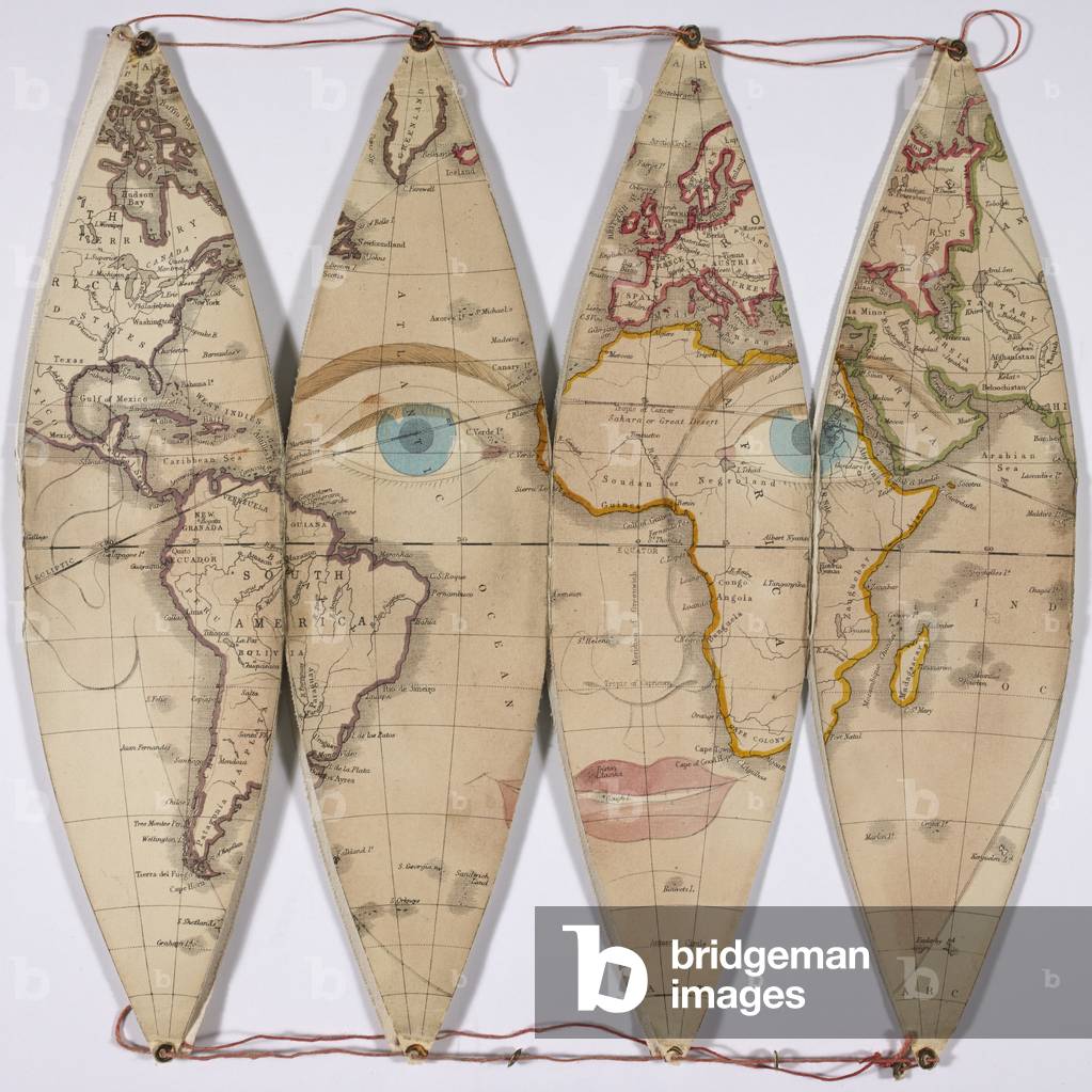 Image of Segments of a map, showing human eyes and lips.