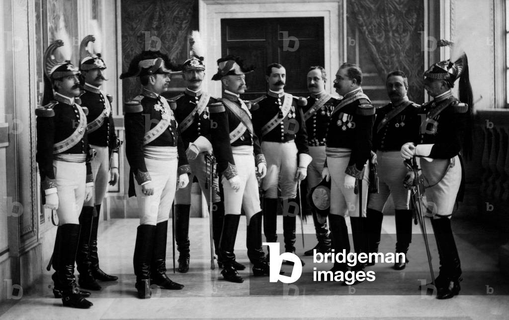 Image of Noble papal guards in Napoleonic uniform, 1920 (b/w photo)