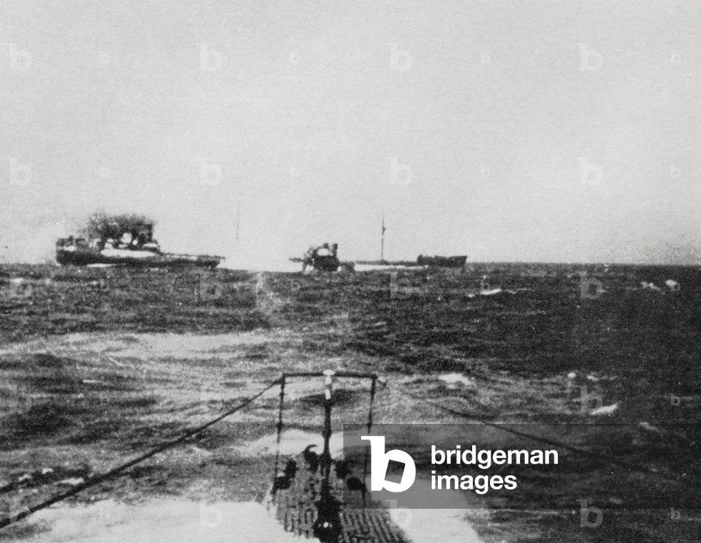 Image of Submarine attacking an oil tanker, World War II, 20th century