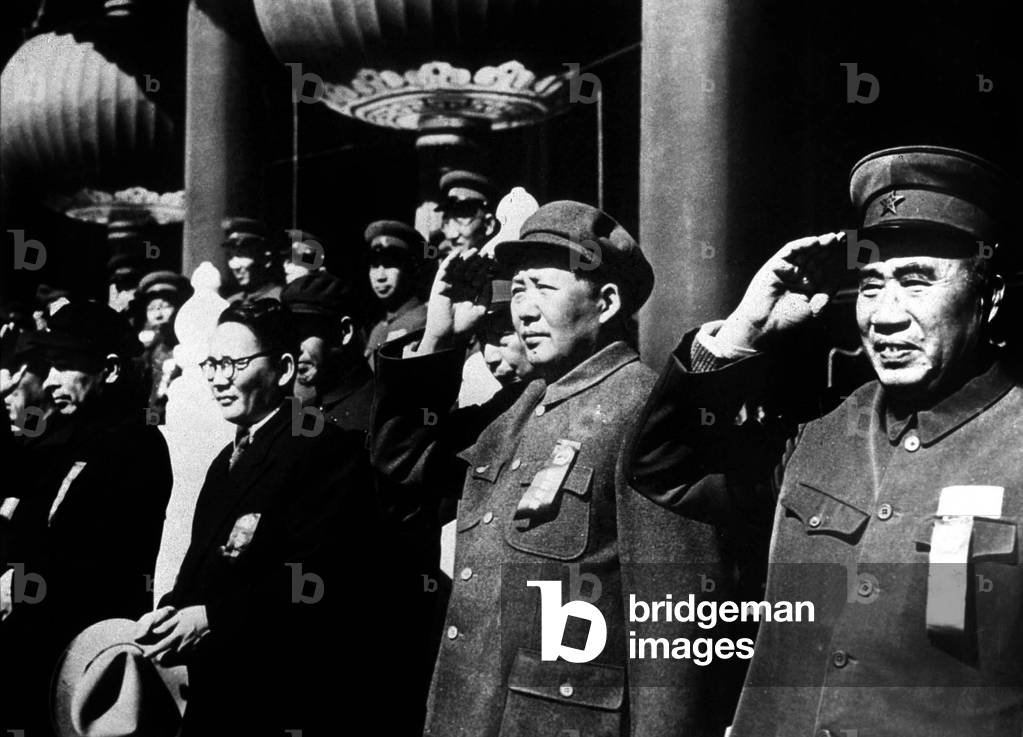 Image of Mao Tse Toung (1893-1976) Reviewing Troops on Tien An Men by ...