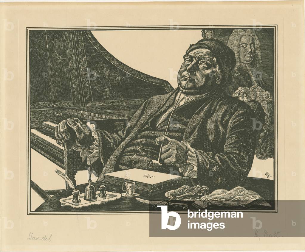 Image of Handel, c.1930 (woodcut) by Batt (Oswald Charles Barrett ...