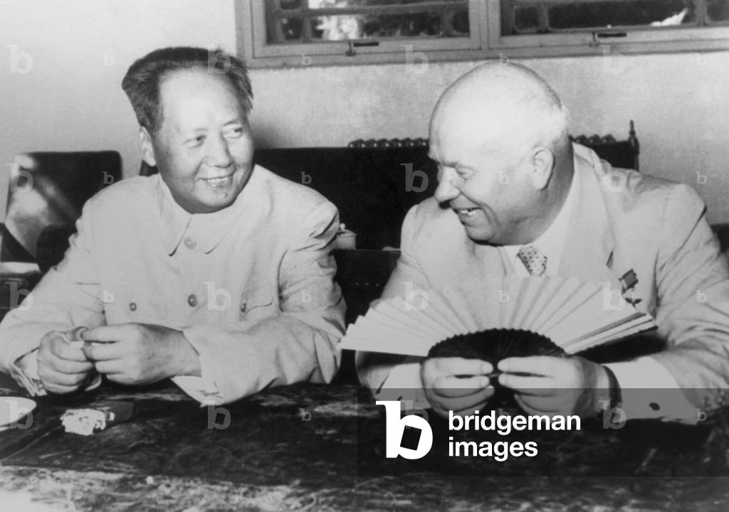 Image of Mao Tse-tung and Nikita Khrushchev, during the Soviet Russian leader's