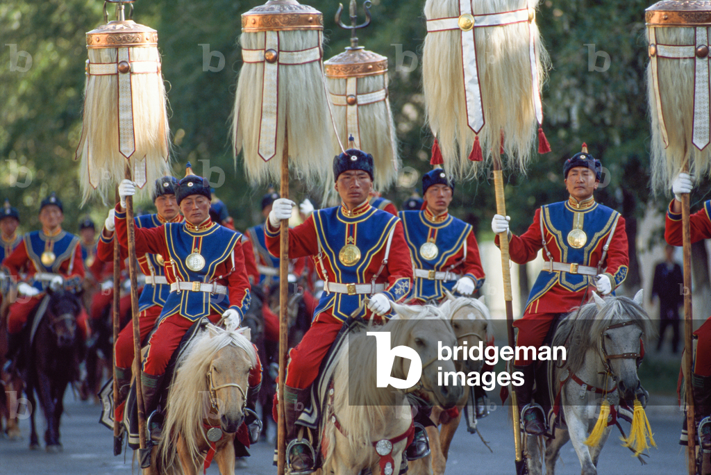 Image of Mongol Armed Forces parade on horseback. Mongolia., 1990s ...