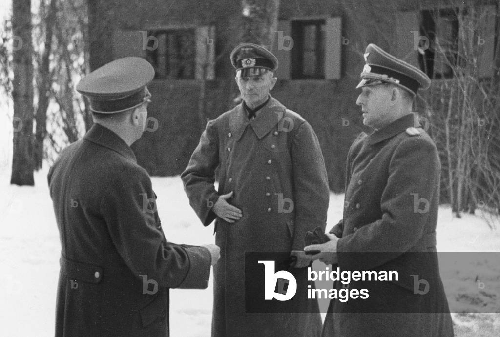 Image of Adolf Hitler, Fedor von Bock, Rudolf Schmundt, 1942 (b/w photo)