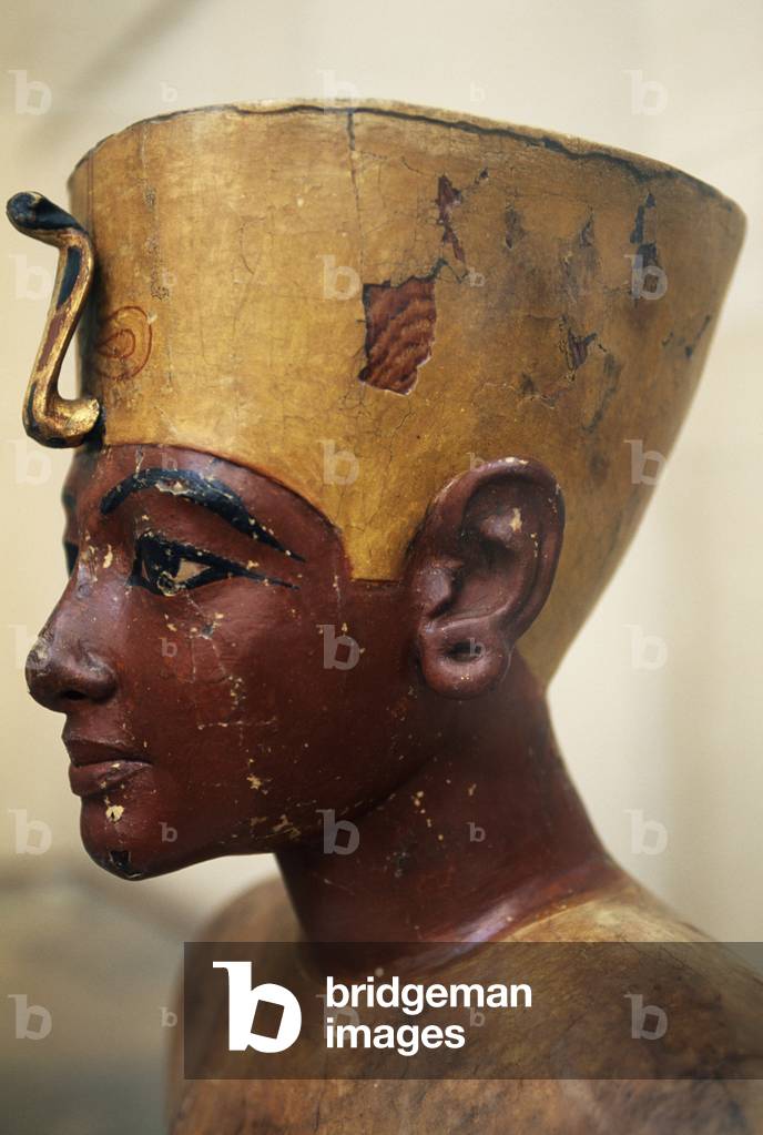 Image of Head of Tutankhamun in painted wood, from the Tomb of by ...