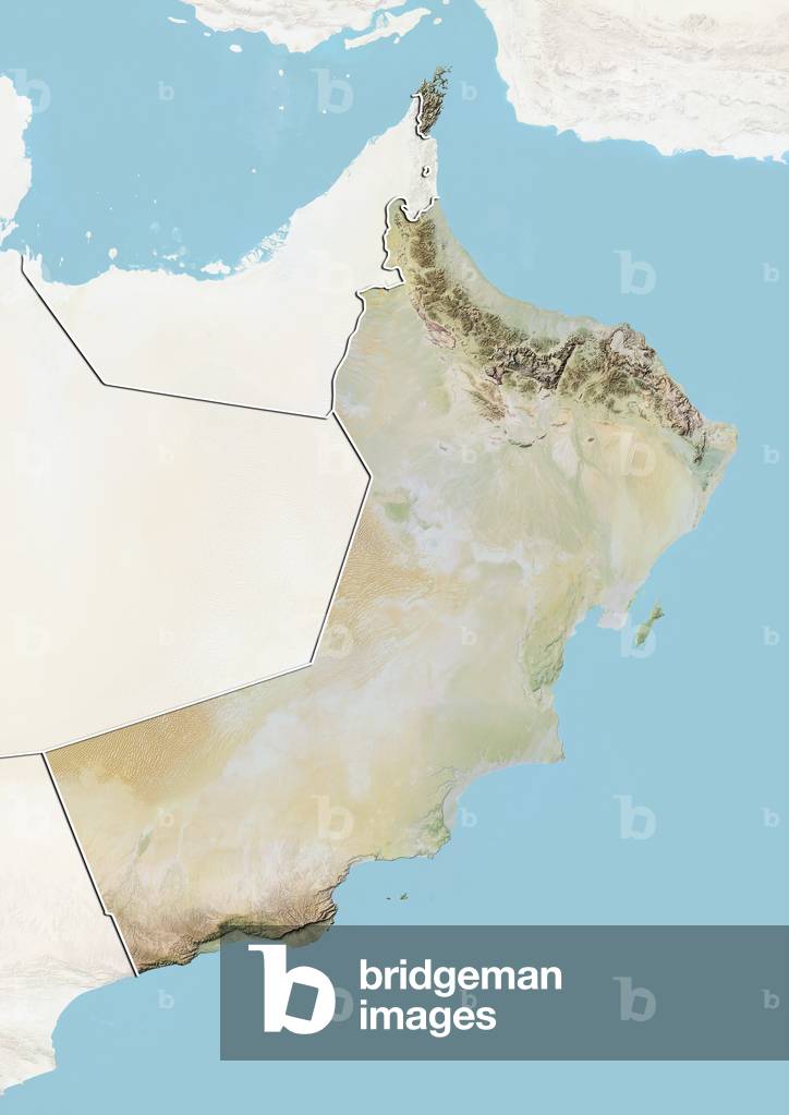 Image of Oman, Relief Map With Border and Mask