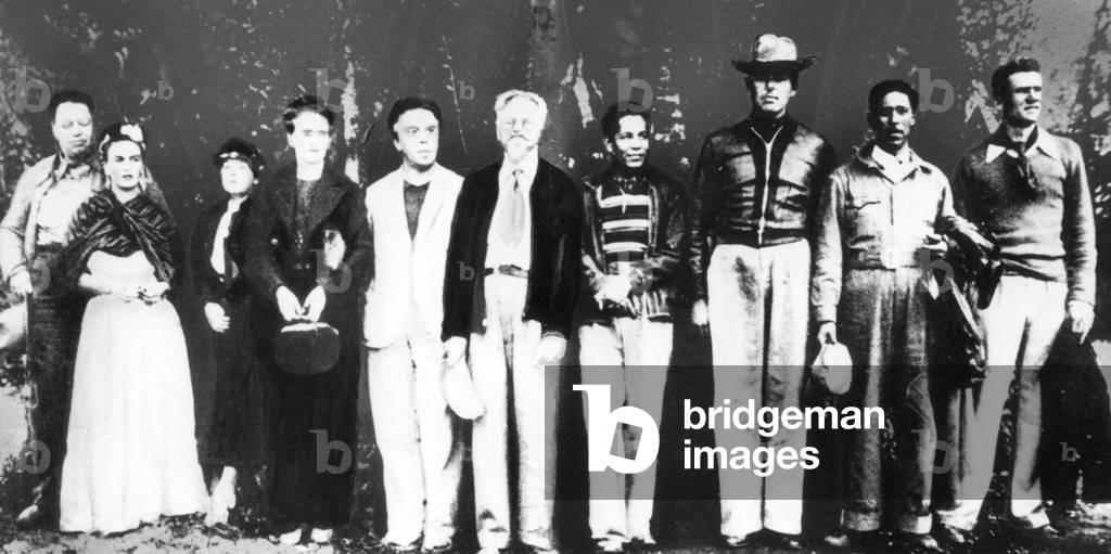 Image of Leon Trotsky with friends in Mexico, 1940 (b/w photo)