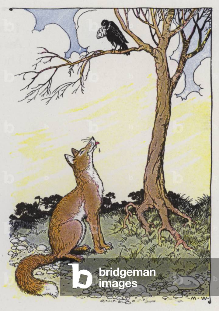 Image of Aesop's Fables: The Fox and the Crow (colour litho) by Winter ...