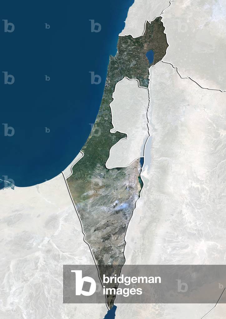 Image of Israel, True Colour Satellite Image With Border and Mask