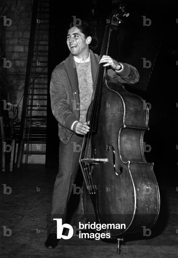 Image of French Singer Sacha Distel Playing Double Bass during ...