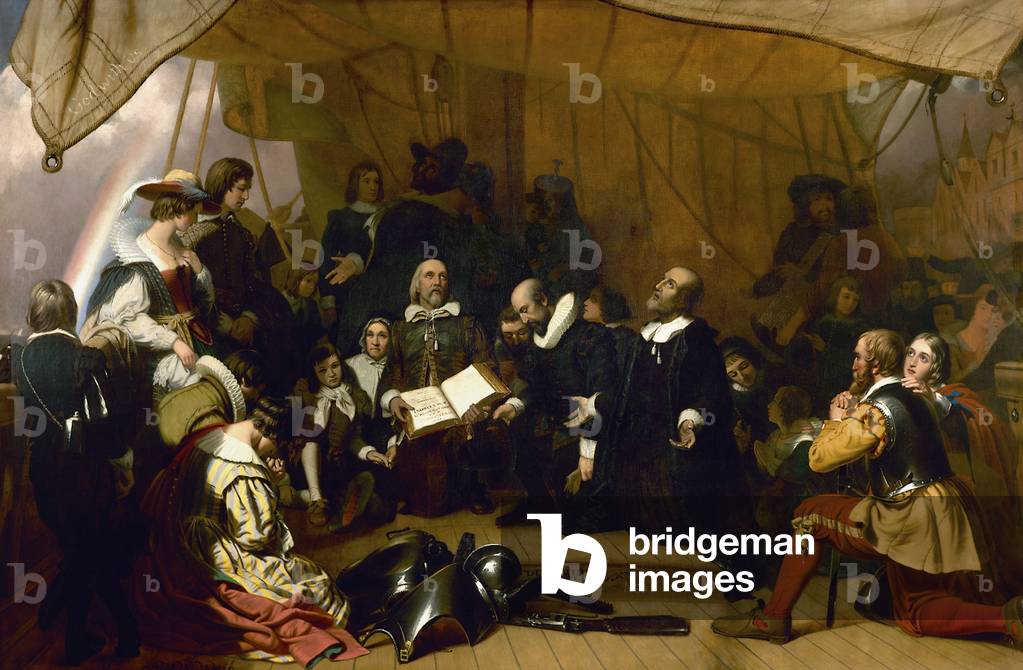 Image of EMBARKATION OF THE PILGRIMS, by Robert W. Weir, 1843, US by Weir, Robert Walter (1803-89)