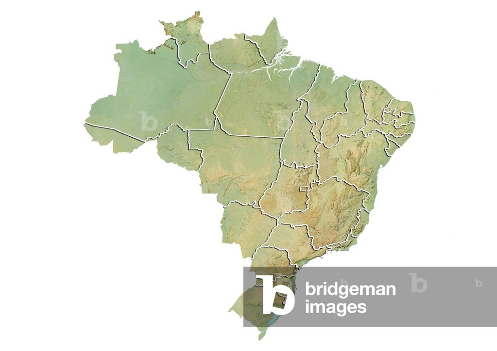 Image of Brazil, Relief Map With State Boundaries