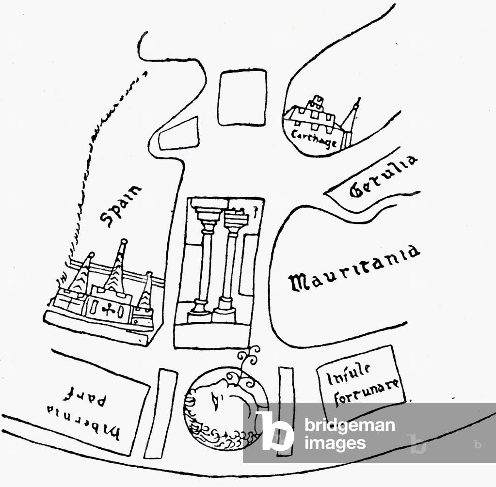 The Pillars of Hercules, as shown in a mediaeval map by