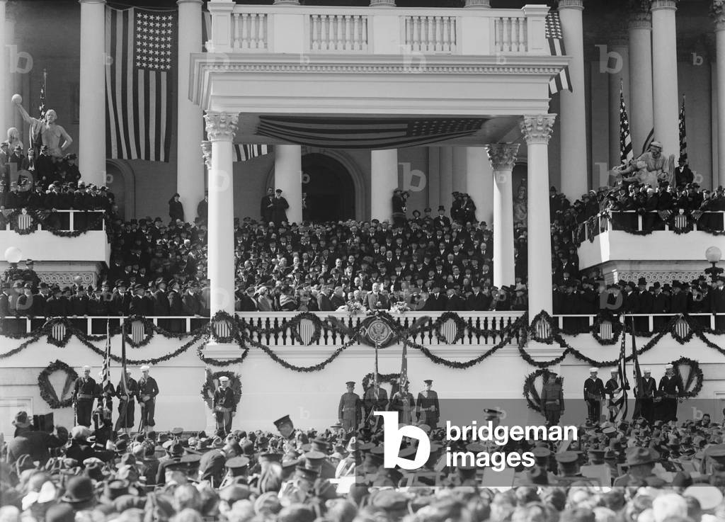Image of President Warren Harding delivering his inaugural address on ...