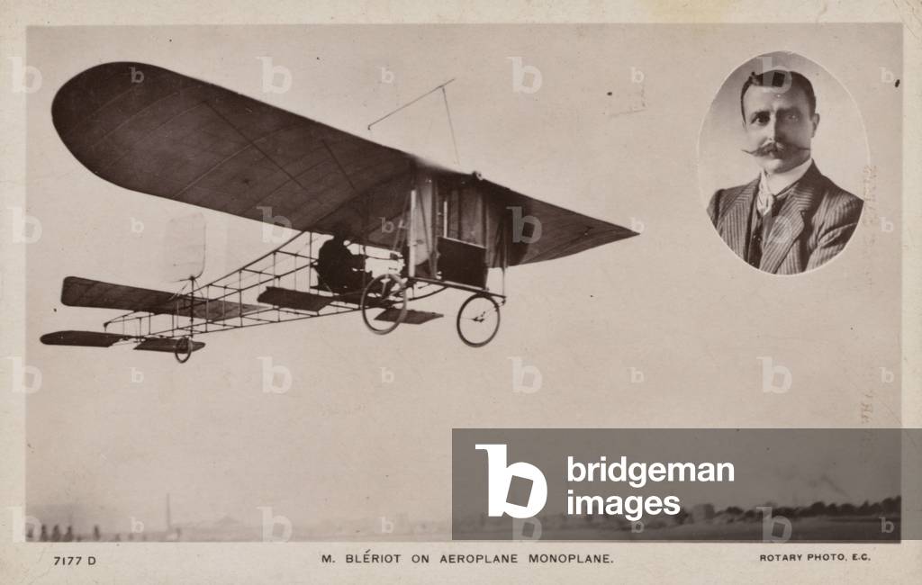 Image of French aviator Louis Bleriot and a Bleriot monoplane (b/w ...